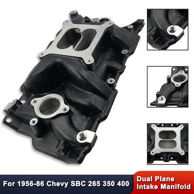 For Chevy Small Block Sbc 265 350 400 V8 56 86 Black Dual Plane Intake