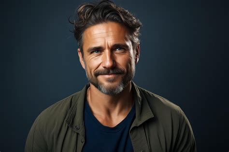 Premium Ai Image Man With Beard And Mustache Smiling At The Camera