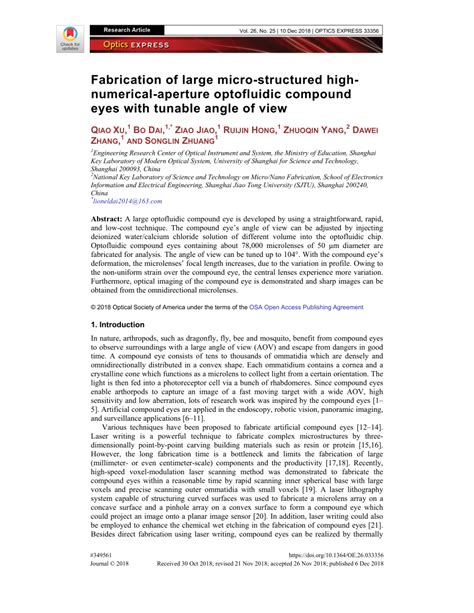 Pdf Fabrication Of Large Micro Structured High Numerical Aperture Optofluidic Compound Eyes