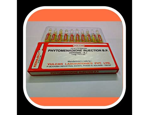 Kenaject Phytomenadione Injection B P Vitamin K X ML Rs Piece ID