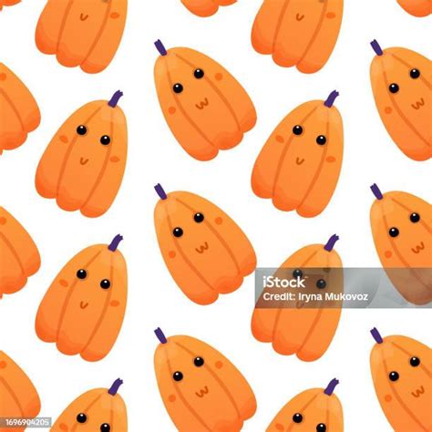 얼굴 눈 감정을 가진 호박 캐릭터 가을 디자인 어린이 섬유 디자인 직물 포장 추수 감사절 긍정적 인 할로윈을위한 매끄러운 귀여운 패턴 0명에 대한 스톡 벡터 아트 및 기타