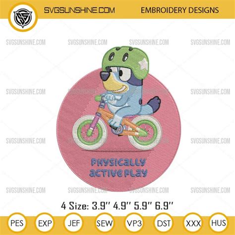 Bluey Riding Bike Embroidery Design Bluey Physically Active Play