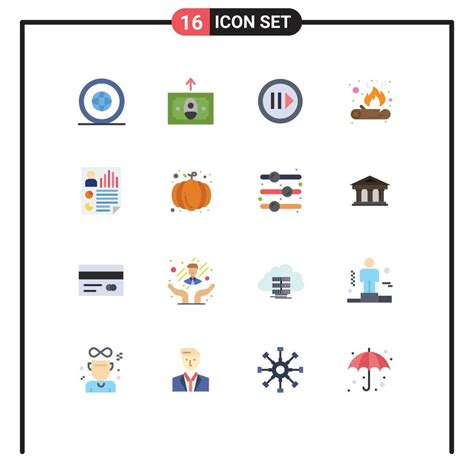 16 Flat Color Concept For Websites Mobile And Apps Page Data Media Flame Bonfire Editable Pack