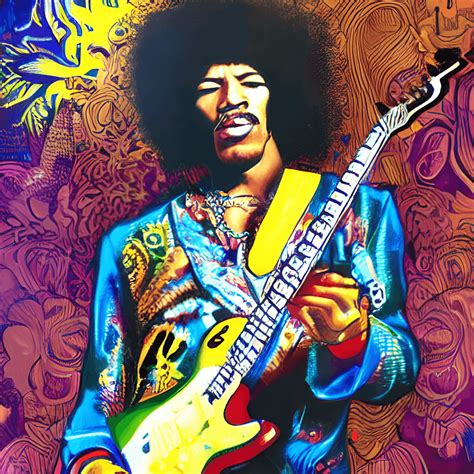 Jimi Hendrix Playing Guitar In Psychedelic Outfit · Creative Fabrica