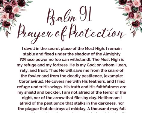 Psalm 91 Protection Prayer Gods Protection Prayer Christian Wall