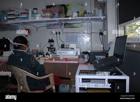 Lady Pathologist Processing Samples At The Pathology Laboratory For