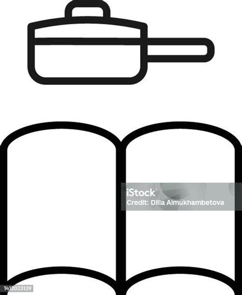 책 소설 및 독서 개념 현대적인 평면 스타일로 그려진 벡터 기호 광고 웹 사이트 인터넷 상점 등에 적합한 고품질 픽토그램 요리 책의 상징으로 책 위에 프라이팬의 라인 아이콘