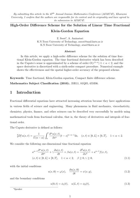 Pdf High Order Difference Scheme For The Solution Of Linear Time Fractional Klein Gordon Equation