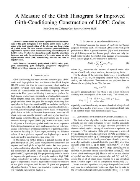pdf a measure of the girth histogram for improved girth conditioning