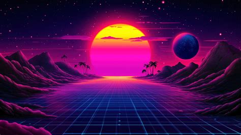 4295c Sunset Moon Synthwave Night Scenery 4k Wallpaper Iphone Phone