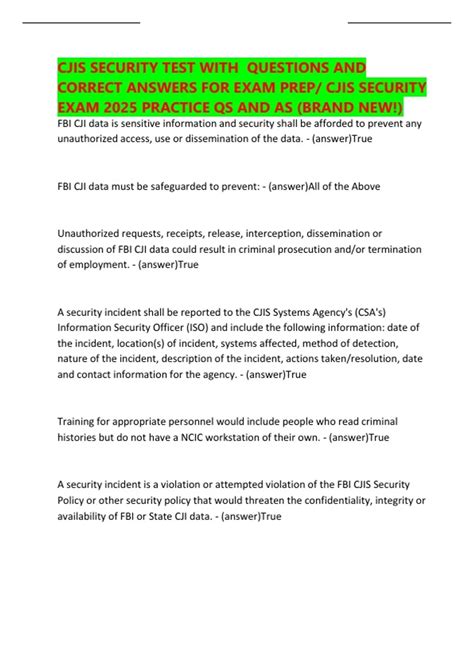 Cjis Security Test With Questions And Correct Answers For Exam Prep Cjis Security Exam 2025