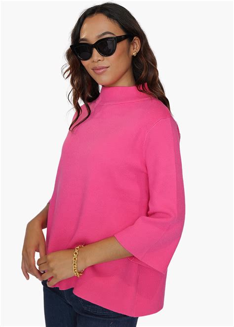Mock Neck Pullover In Hot Pink Poppy And Pink