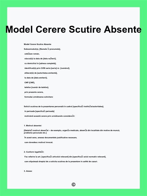 Model Cerere Scutire Absente