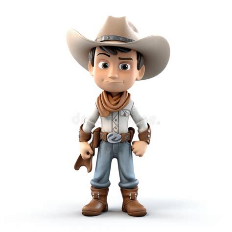 Caricatura 3d Muy Detallada Vaquero Con Sombrero De Vaquero Stock De