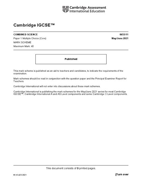 Cambridge Igcse™ Combined Science 0653 11 May June 2021 Pdf Schools Standardized Tests
