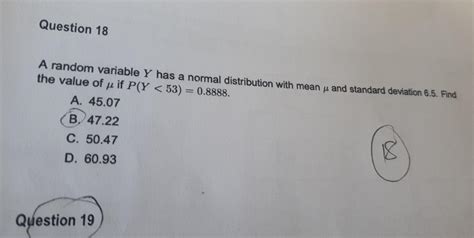 Solved Question A Random Variable Y Has A Normal Chegg
