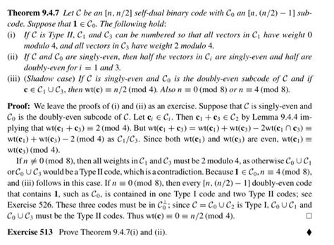 solved theorem 9 4 7 let c be an [n n 2] self dual binary