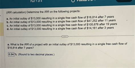 Solved Part 1 ﻿of 4irr Calculation ﻿determine The Irr On