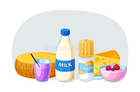 Dairy Food Set With Milk Cheese Yogurt And Cream Stock Vector