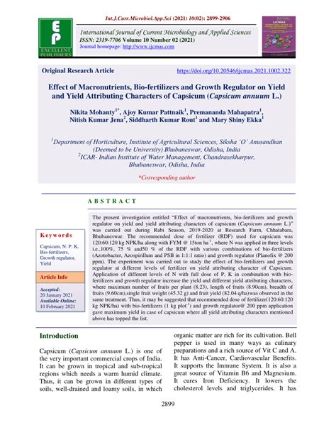 Pdf Effect Of Macronutrients Bio Fertilizers And Growth Regulator On