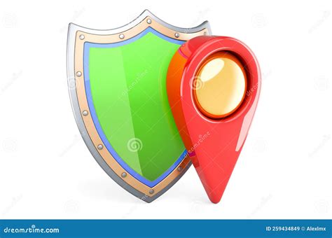 Shield With Map Pointer 3D Rendering Stock Illustration Illustration