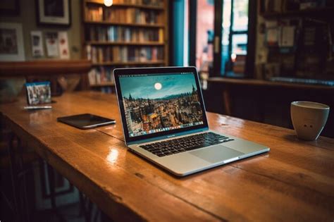 Premium Photo Computers Website On City In A Coffee Shop