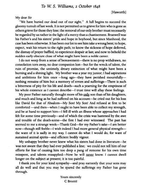 Charlotte Brontë On The Death Of Branwell Brontë Anne Brontë