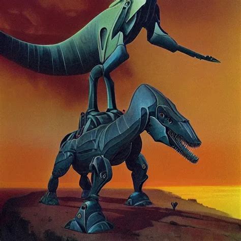 Magnificent Mecha Dinosaur Hybrid By Roger Dean By Stable Diffusion