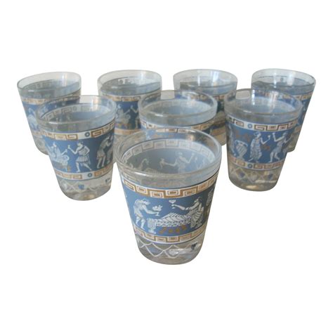1950s Jeanette Greek Shot Glasses Set Of 8 Chairish Shot Glasses