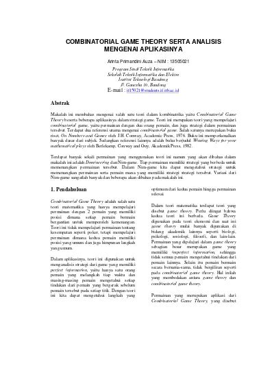 Combinatorial Game Theory Serta Analisis Mengenai Aplikasinya