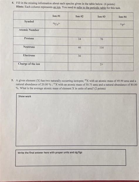 Solved 4 Fill In The Missing Information About Each Species