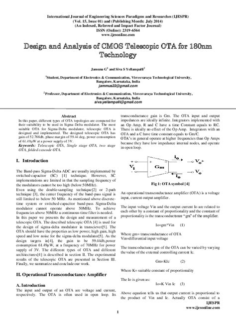Pdf Design And Analysis Of Cmos Telescopic Ota For 180 Nm