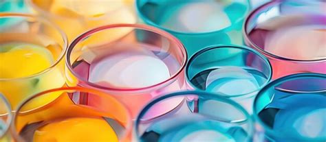 Close Up Of Row Multiple Colorful Glasses For Abstract Background Ai