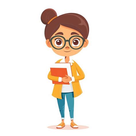 A Girl With Glasses Reading A Book With A Book In Her Hand Premium Ai