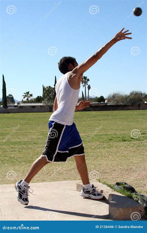 Man Throwing Shot Put Stock Photo Image Of Stretch Sport 2136446