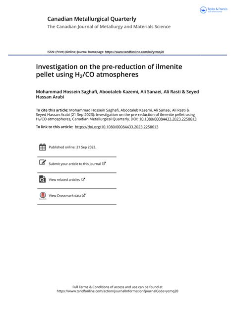 Pdf Investigation On The Pre Reduction Of Ilmenite Pellet Using H 2