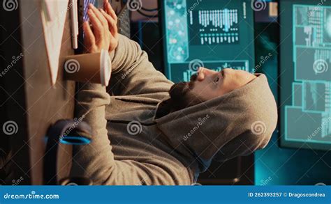 Vertical Video Hacker Programmer Coding System Late At Night Stock Video Video Of Information
