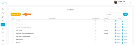 Cum adaug o materie școlară Manual web Adservio