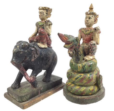 Lot 2 Antique Wood Carved Tibetan Deity Figures