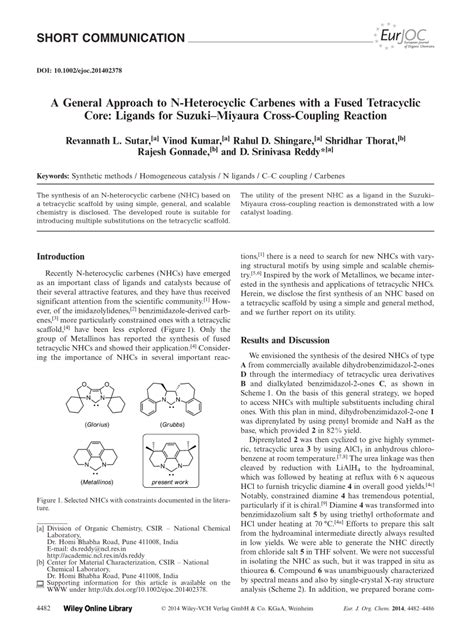 Pdf A General Approach To N Heterocyclic Carbenes With A Fused