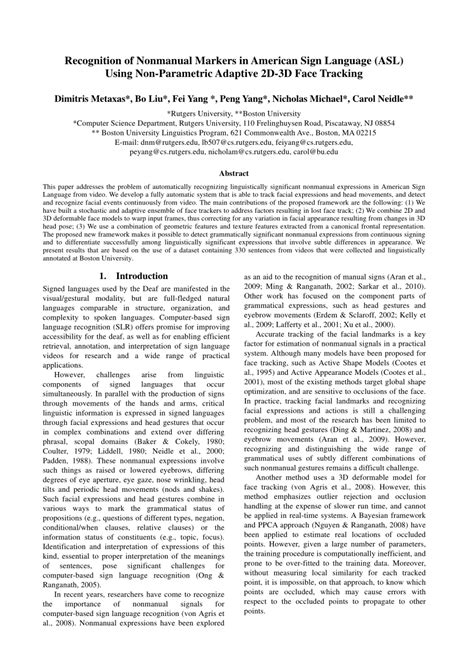 Pdf Recognition Of Nonmanual Markers In American Sign Language Asl