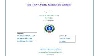 Role Of GMP Quality Assurance Validationpptx PPT Role Of GMP Quality Assurance Validationpptx PPT