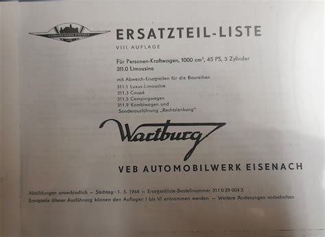 Ersatzteilliste Wartburg 311