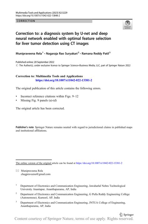 Correction To A Diagnosis System By U Net And Deep Neural Network