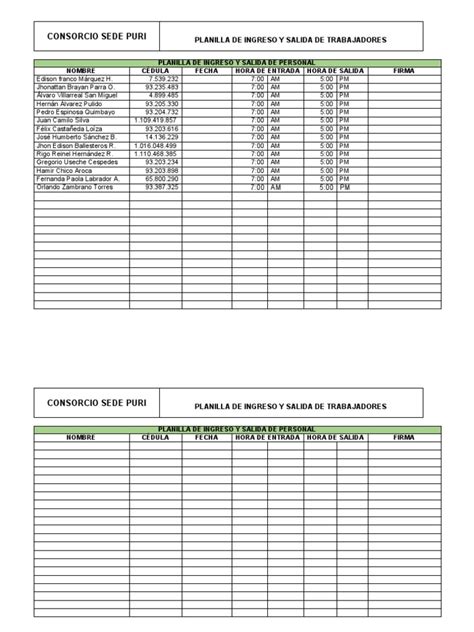 Formato Planilla De Ingreso Y Salida De Personal F Sst 30 Pdf