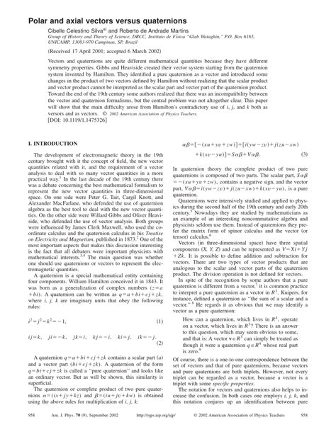 Pdf Polar And Axial Vectors Versus Quaternions