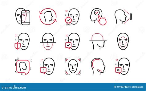 Face Recognize Line Icons Biometrics Detection Face Id And Scanning Linear Icon Set Vector