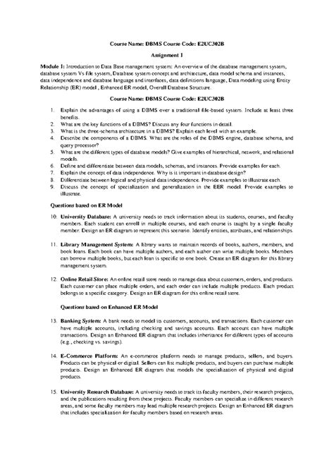 Assignment From Module 1 Course Name Dbms Course Code E2uc302b