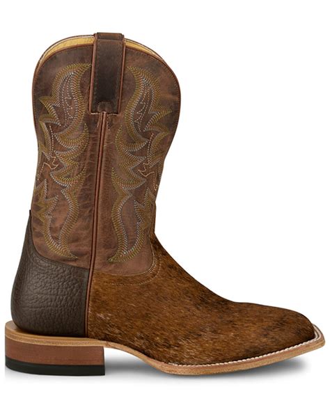 Justin Mens Hairon Hide Western Boots Broad Square Toe Brown