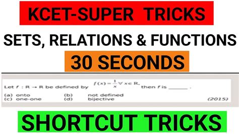 Kcet Short Tricks Solve In 30 Seconds Sets Relations And Functions Score High Youtube